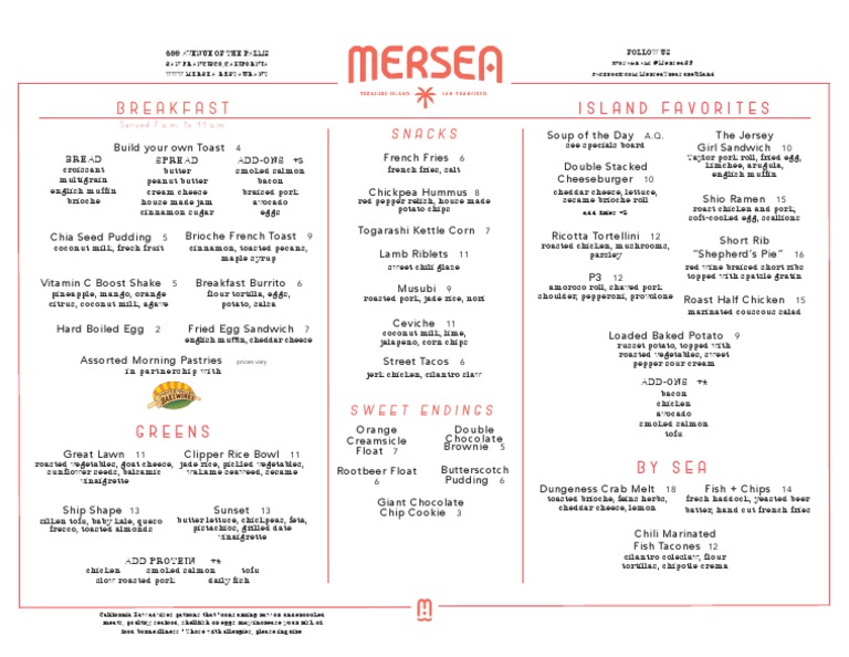 Mersea Menu | PDF | Foods | Cuisine