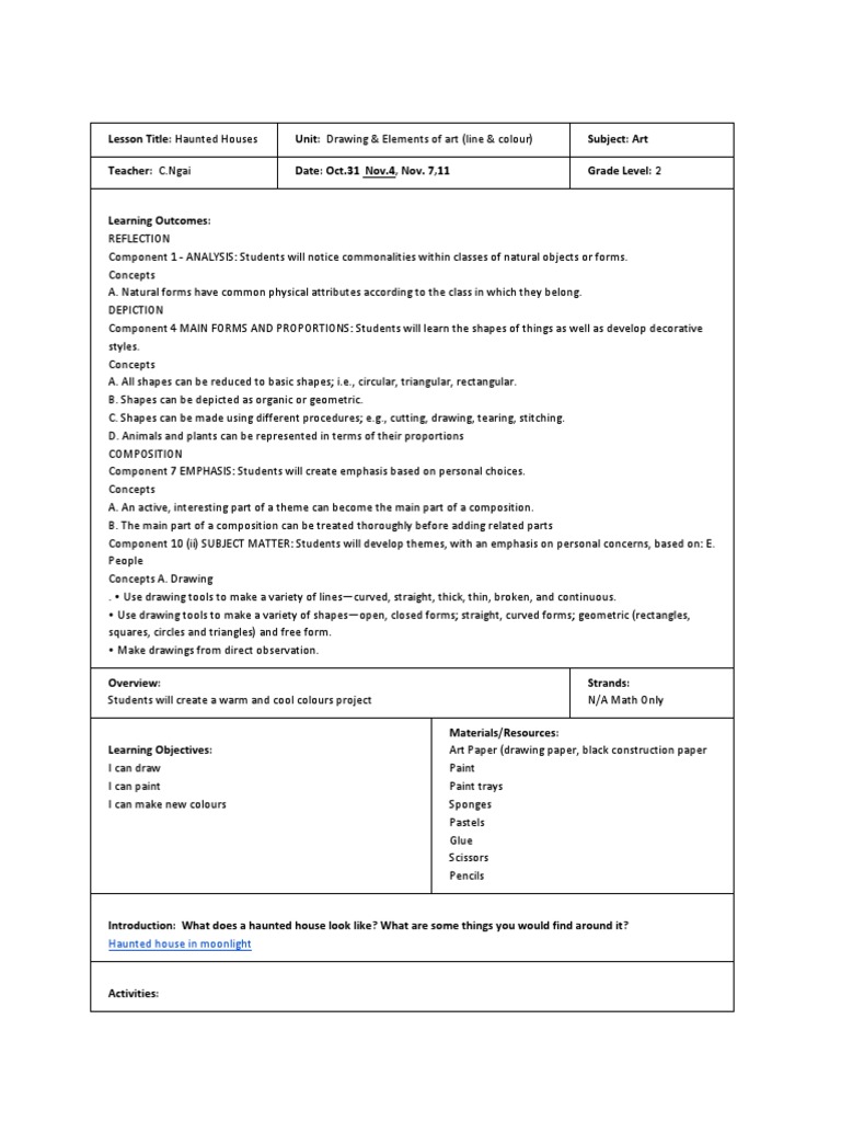 Haunted House Art Lesson Plan | PDF | Shape | Composition (Visual Arts)