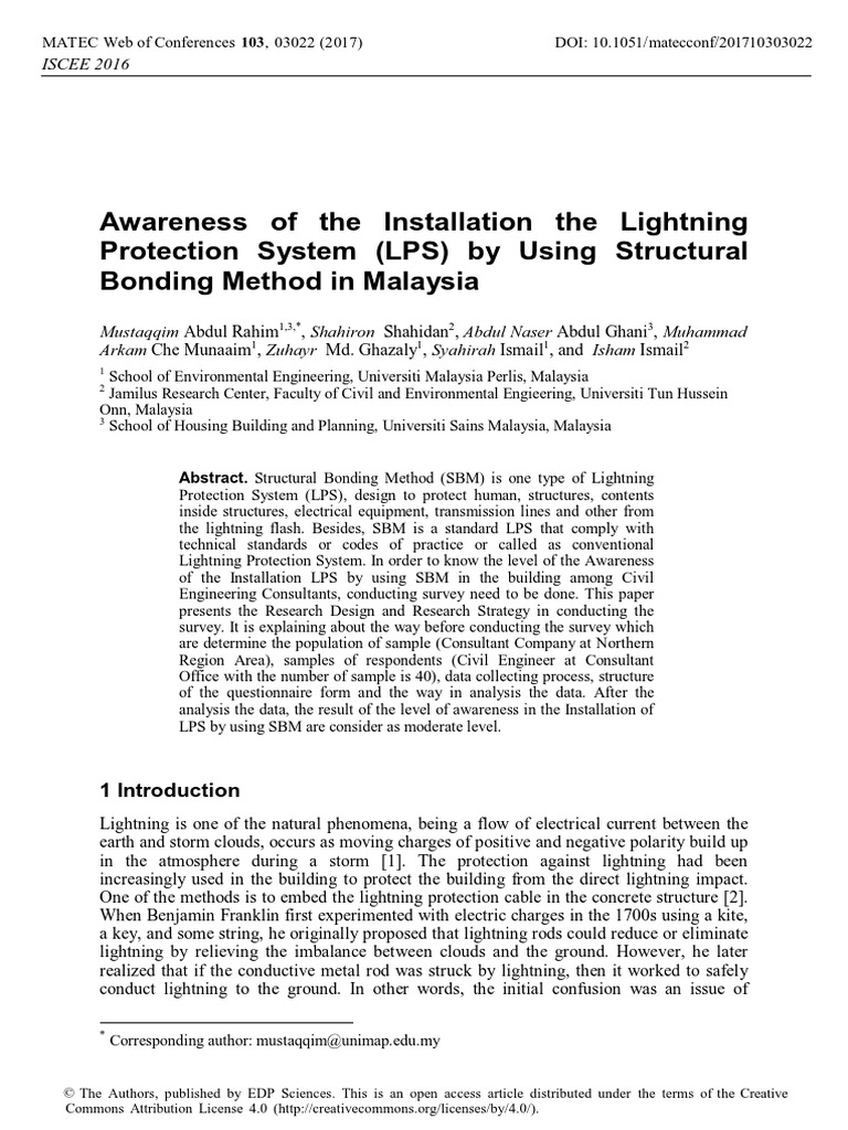 Awareness of The Installation The Lightning Protection System (LPS) by ...