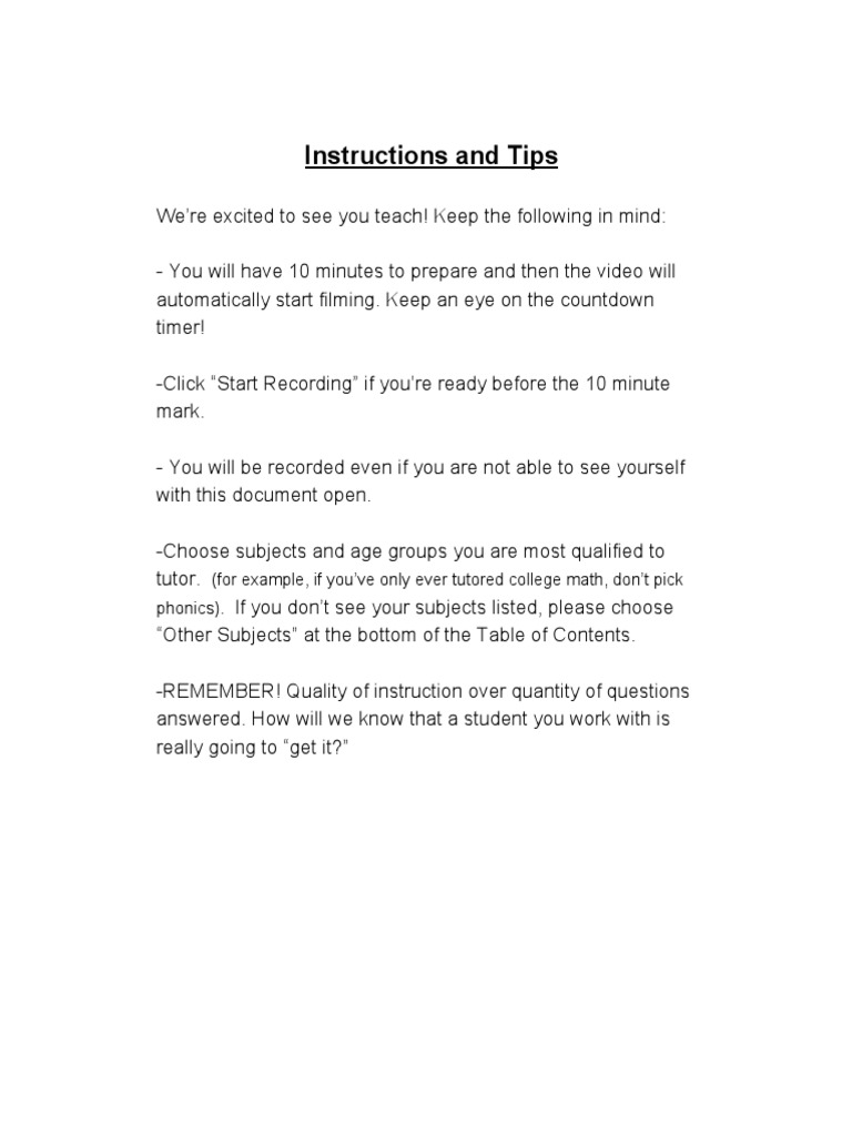 Instructions: and Tips | PDF | Teaching Mathematics | Cognition