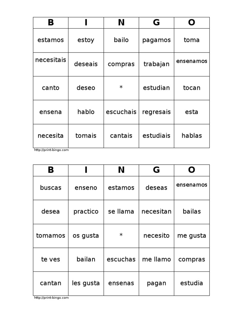 Bingo de Verbos | PDF | Juegos y lotería | Ocio