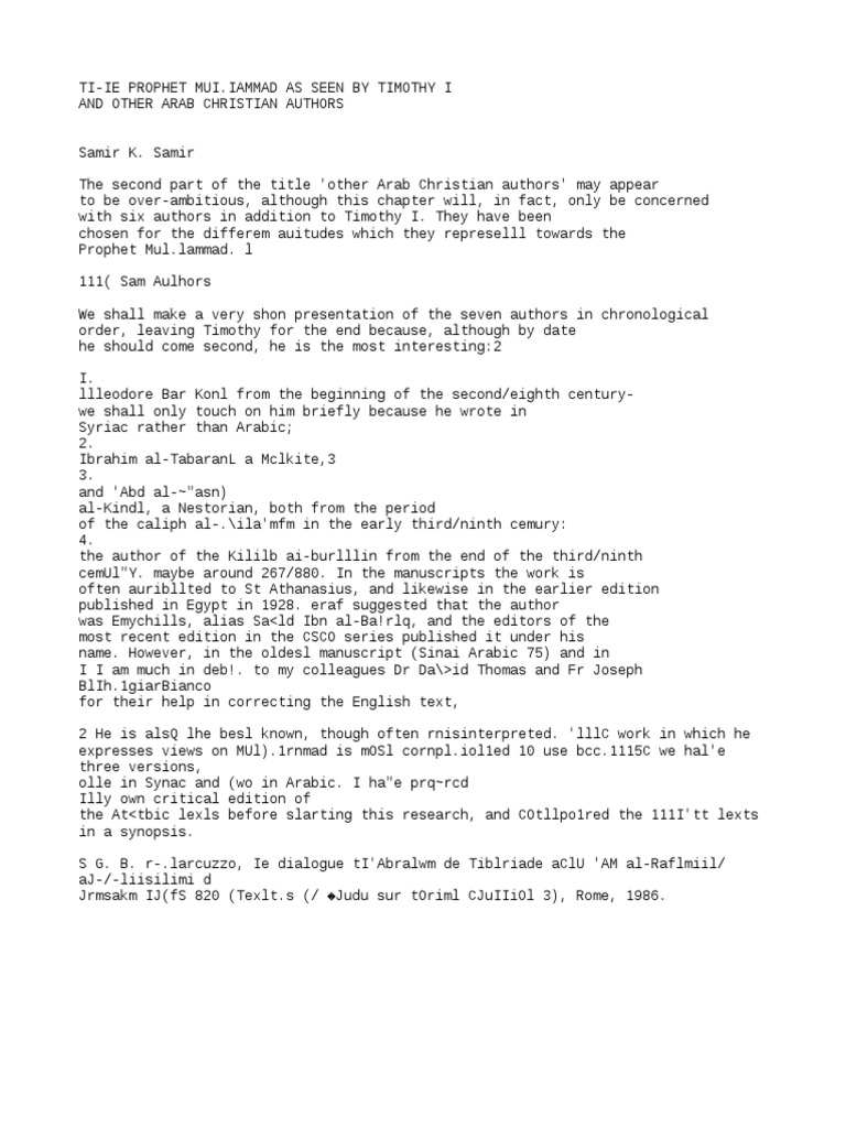 SAMIR, Samir K.,The Prophet Muhammad As Seen by Timothy I and Some ...