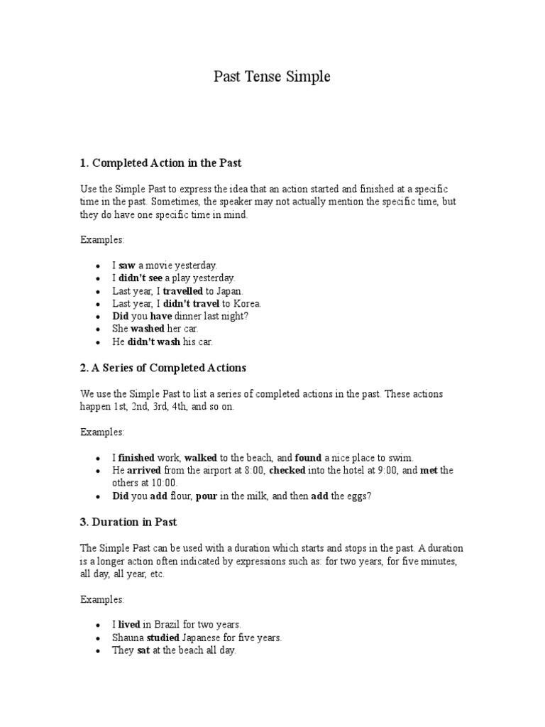 Past Tense Simple: 1. Completed Action in The Past | PDF | Rules | Grammar
