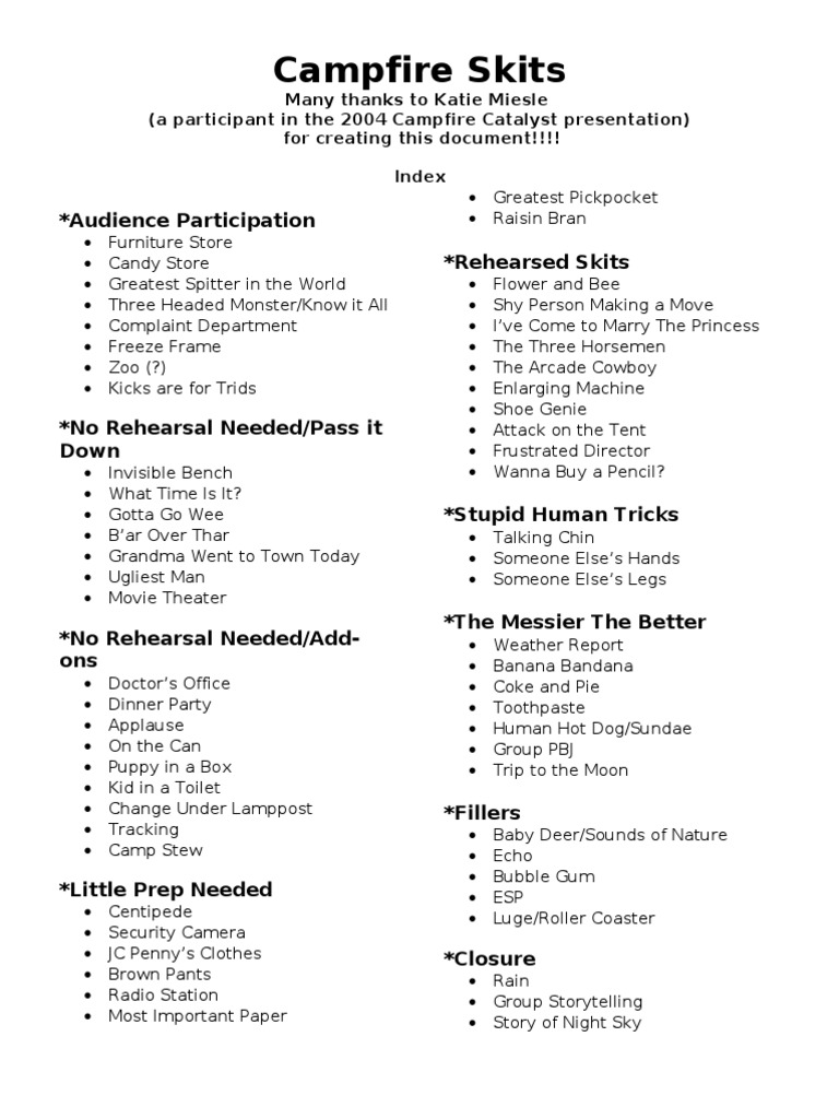 Campfire Skits | PDF | Toothbrush | Storytelling