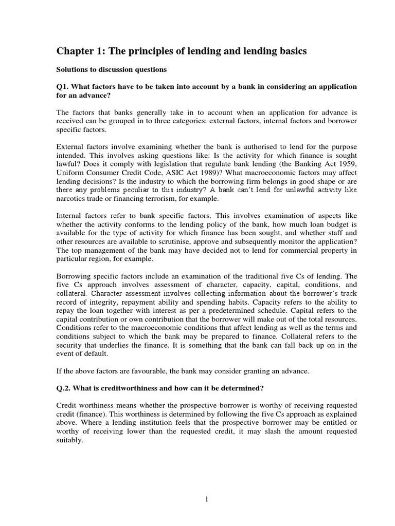 Chapter 1: The Principles of Lending and Lending Basics | PDF | Loans ...