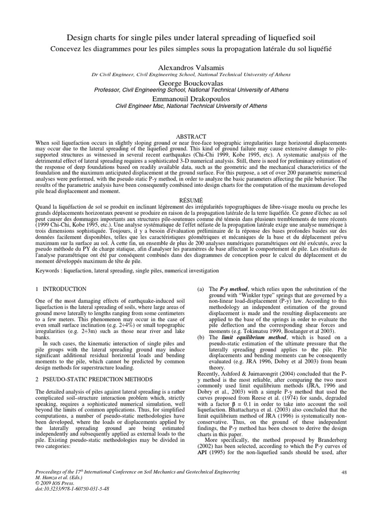 Valsamis - Design Charts For Single Pile Under Lateral Spreading | PDF ...