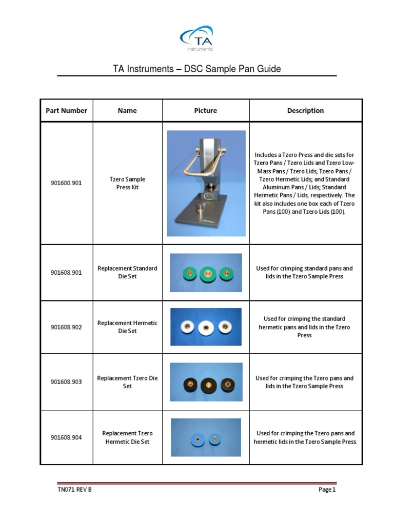 TA Instruments - DSC Sample Pan Guide: Part Number Name Picture ...