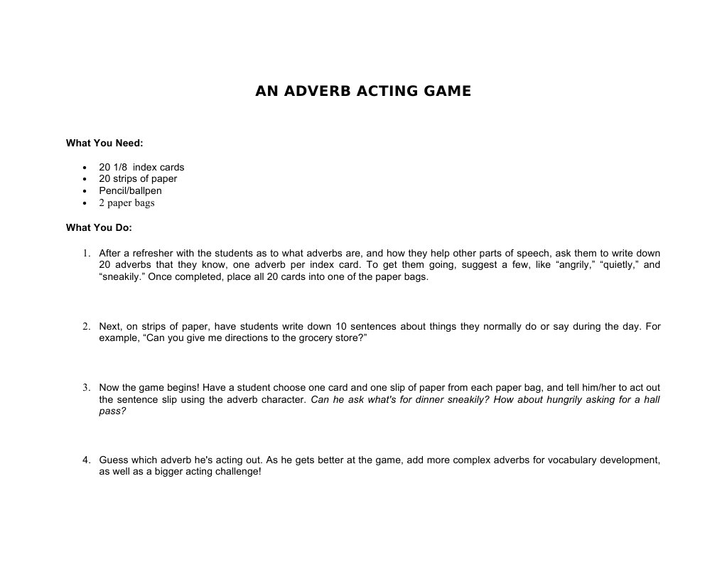 An Adverb Acting Game | PDF | Home & Garden
