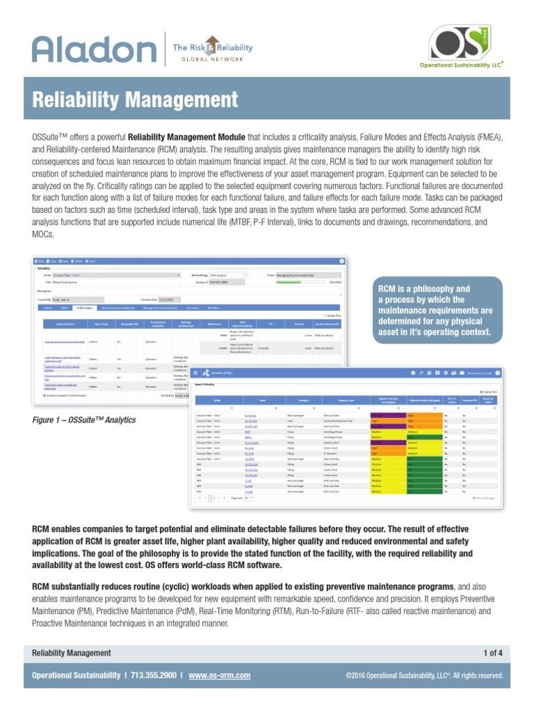 Aladon Reliability-Mgmt E-Brochure 062116 | PDF | Reliability Engineering | Systems Theory