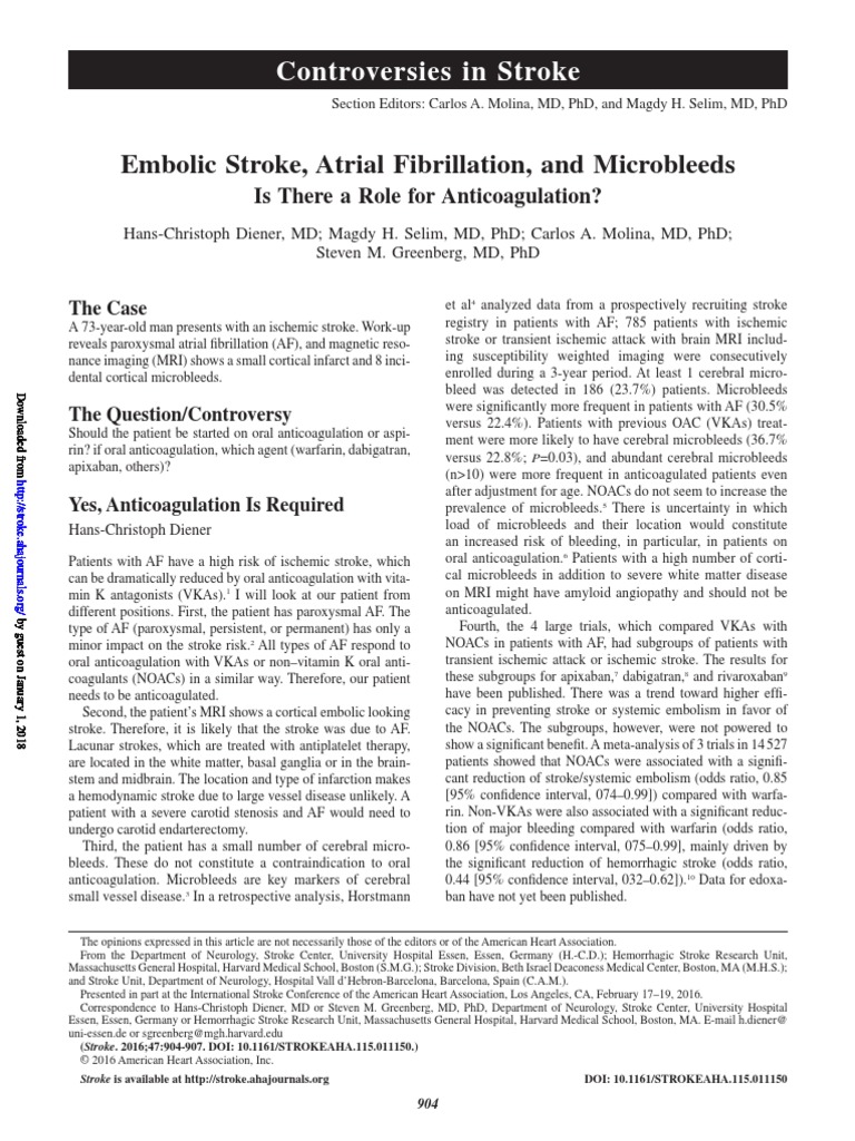 Embolic Stroke, Atrial Fibrillation, and Microbleeds | PDF | Stroke ...