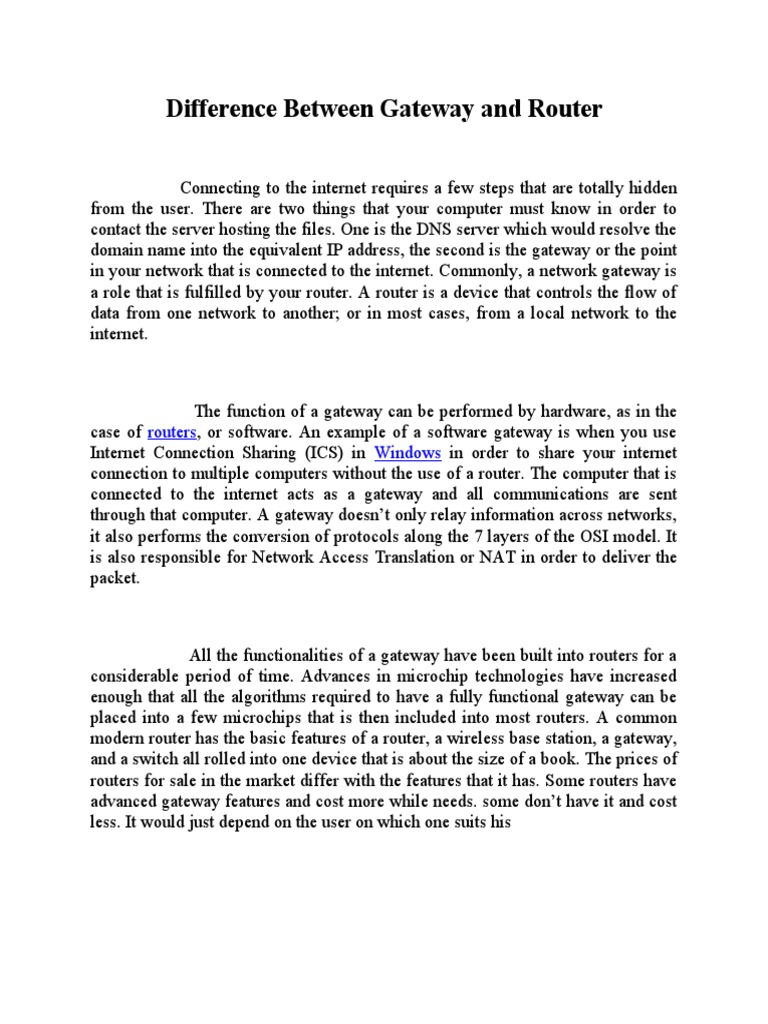 Difference Between Gateway and Router | PDF | Router (Computing ...