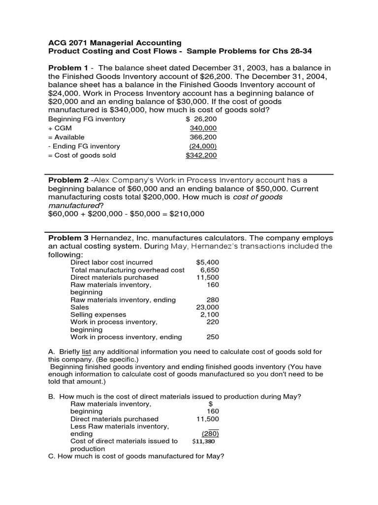 ACG 2071 Managerial Accounting | PDF | Cost Of Goods Sold | Inventory