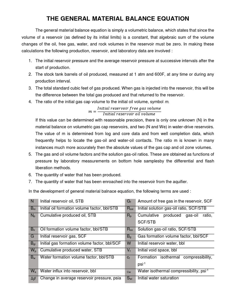 Material Balance in Saturated Reservoir | PDF | Petroleum Reservoir ...