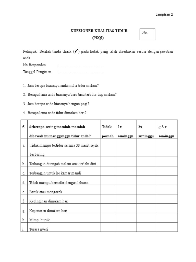 Kuesioner PSQI | PDF
