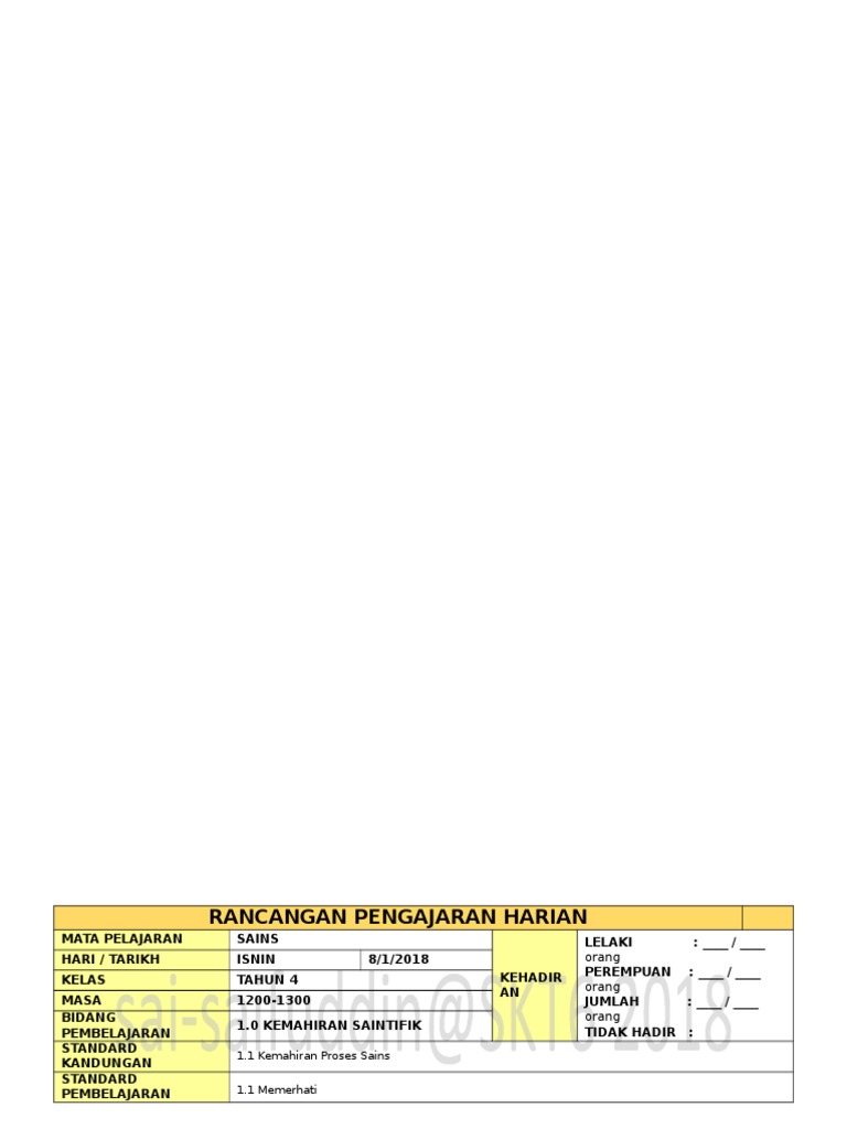 Contoh RPH SAINS | PDF
