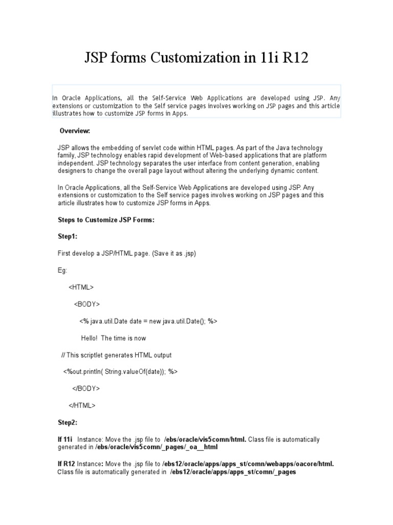 JSP Forms Customization in 11i - R12 | PDF | Java Server Pages | Web Application