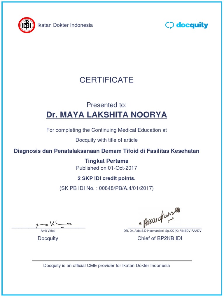 Sertifikat-Docquity-Diagnosis Dan Penatalaksanaan Demam Tifoid Di ...