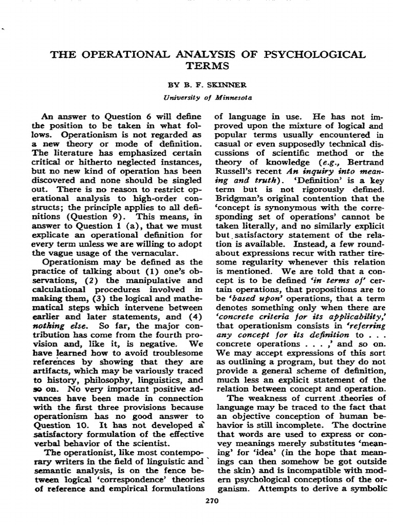 The Operational Analysis Of Psychological Terms: ing and truth ...