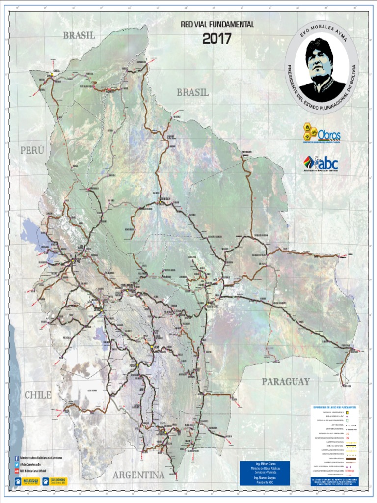 Mapa de Carreteras Del Estado Plurinacional de Bolivia (2017)