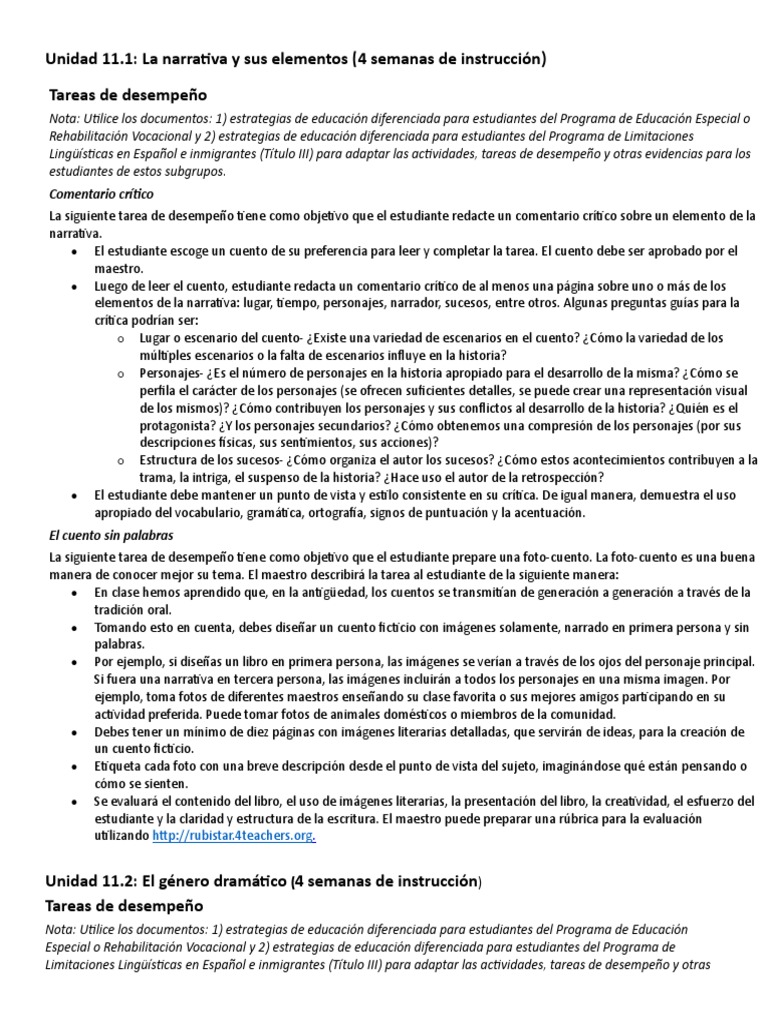Tareas Desempeño Por Unidades 11mo. | PDF | Poesía | Ensayos