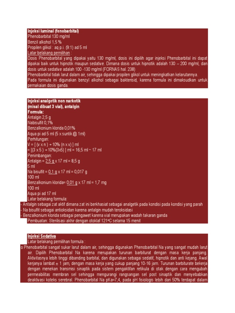 Formulasi Injeksi Luminal | PDF