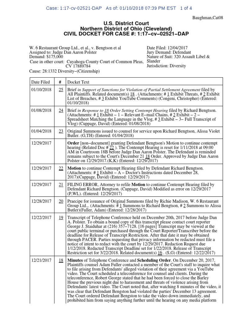 U.S. District Court Northern District of Ohio (Cleveland) CIVIL DOCKET ...
