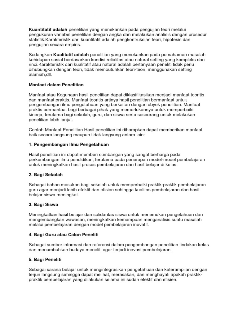 Manfaat Penelitian Kuantitatif untuk Pendidikan | PDF | Karier ...