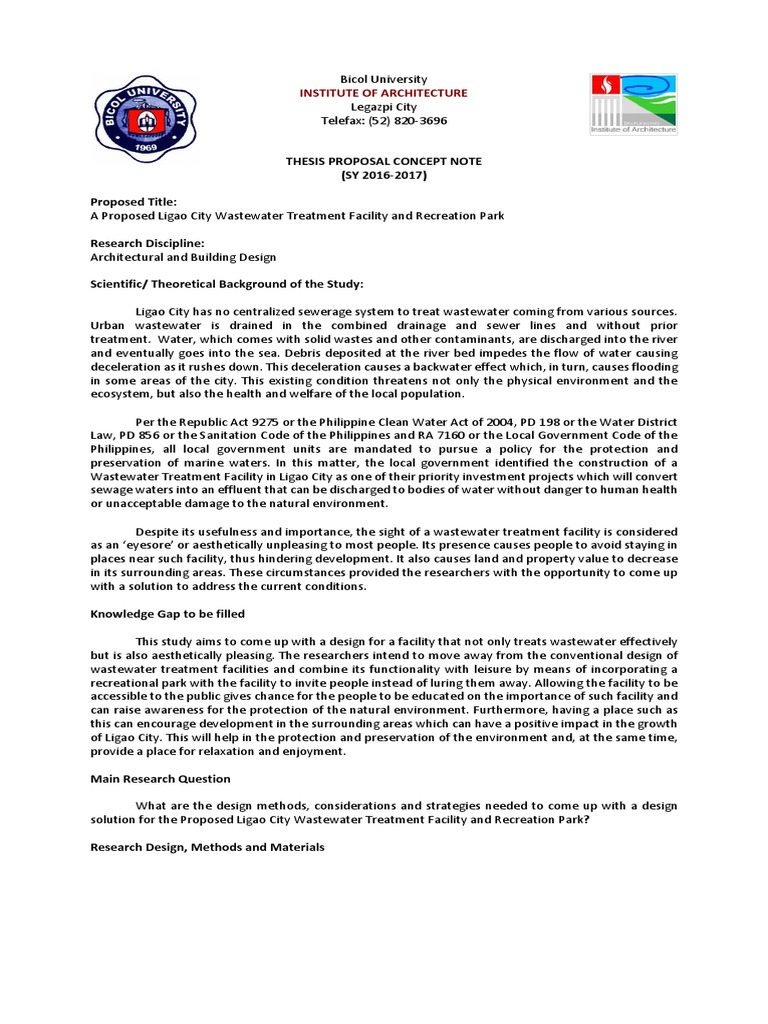 Thesis Proposal Concept Note (SY 2016-2017) Proposed Title:: Institute ...