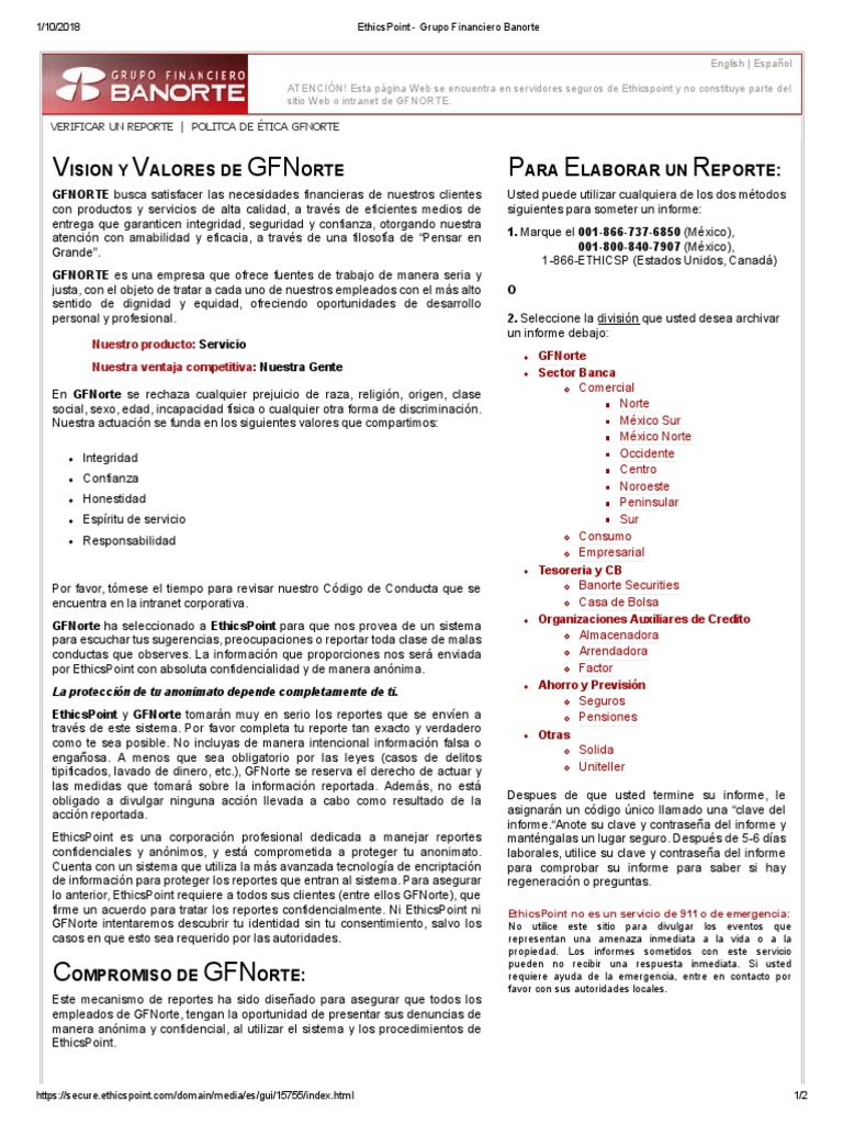 EthicsPoint - Grupo Financiero Banorte | PDF | Contraseña | Clave (criptografía)