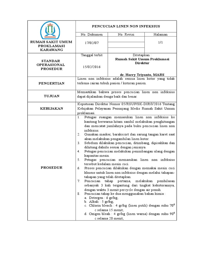 Spo Pencucian Linen Non Infeksius-1 | PDF | Griya & Taman | Kesehatan Holistik