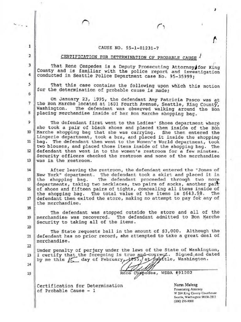 95-1-01231-7 Theft - Amy Pasco - Paralegal - Veronica Freitas Law | PDF ...