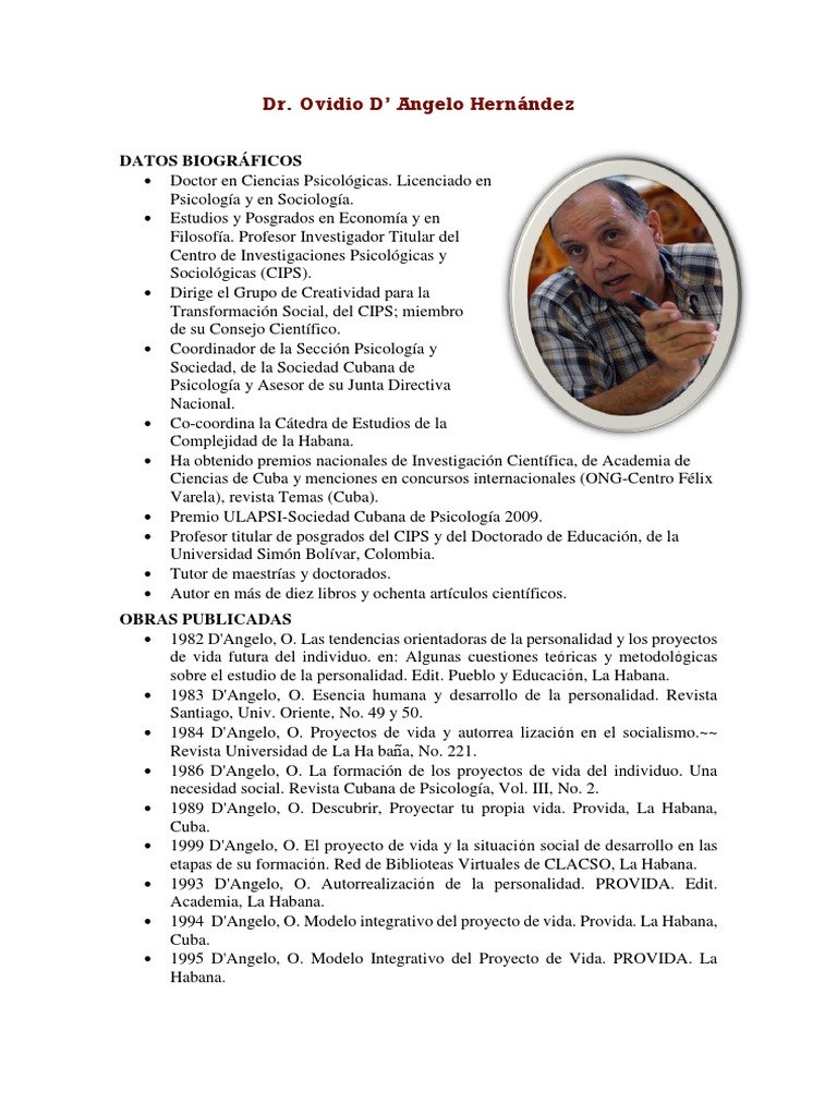 Ficha Información Ovidio D'Angelo | PDF | Sicología | Science
