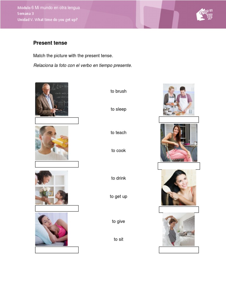 Match The Picture With The Present Tense | PDF