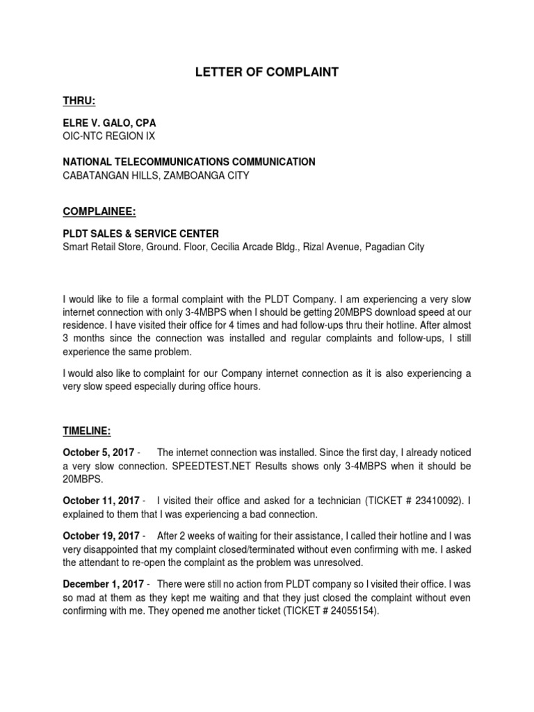 Slow Internet Complaint: A Letter Detailing Ongoing Issues with Poor ...