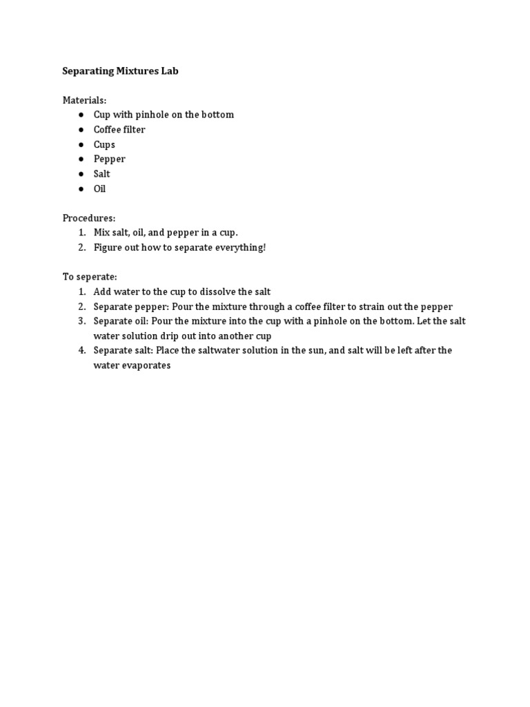 Separating Mixtures Lab | PDF