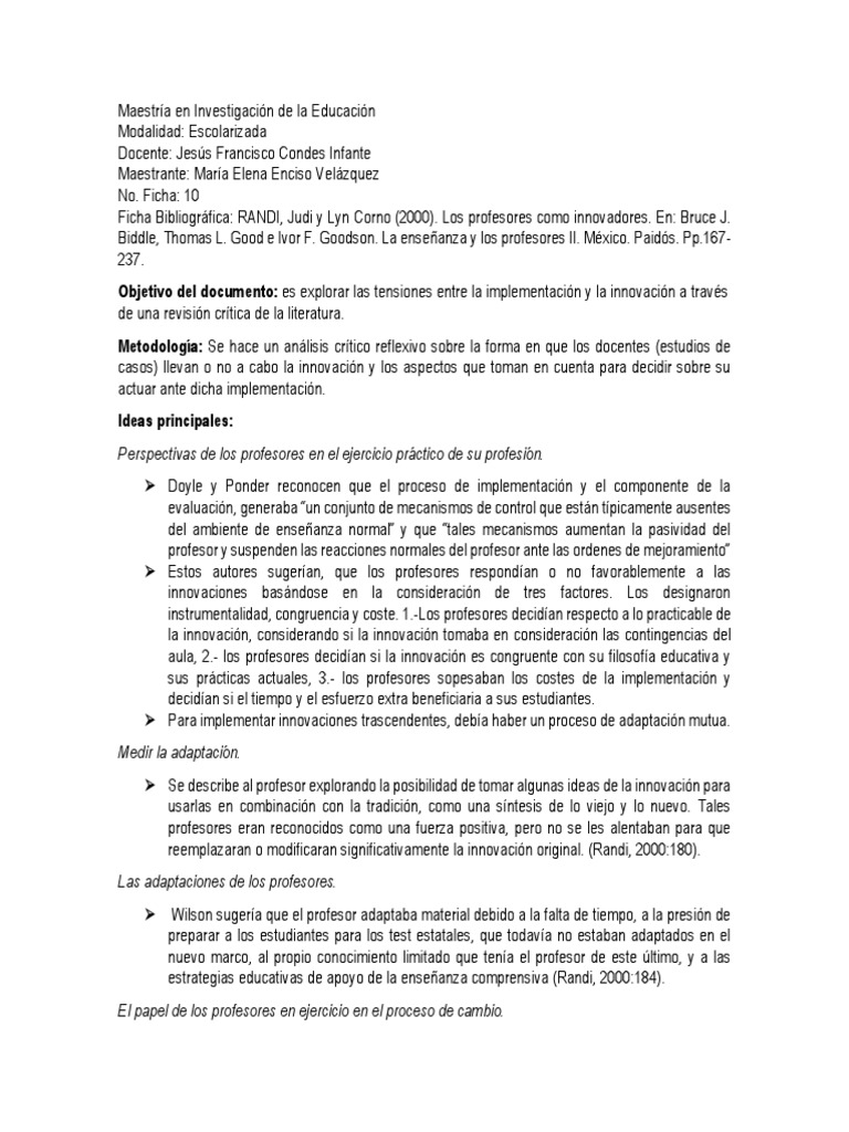 Resumen de Randi | Descargar gratis PDF | Maestros | Plan de estudios