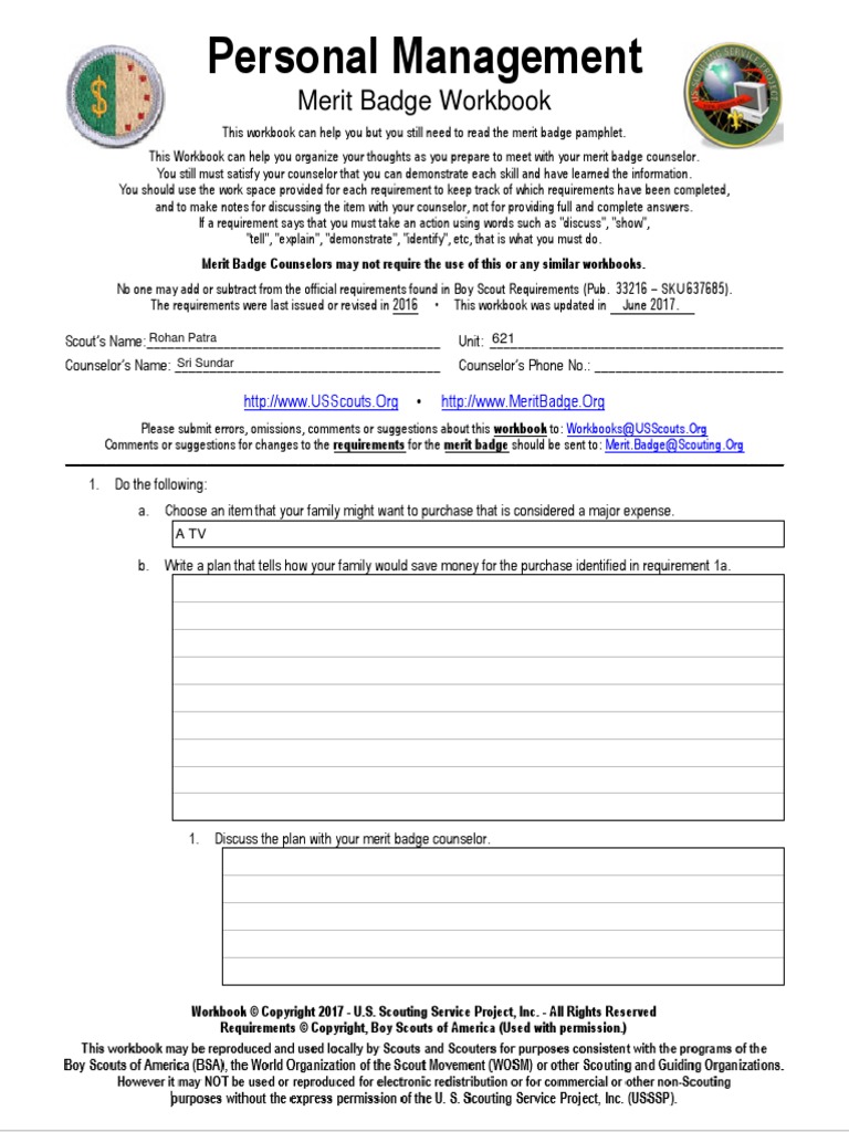 Personal Management: Merit Badge Workbook | PDF | Annual Percentage ...