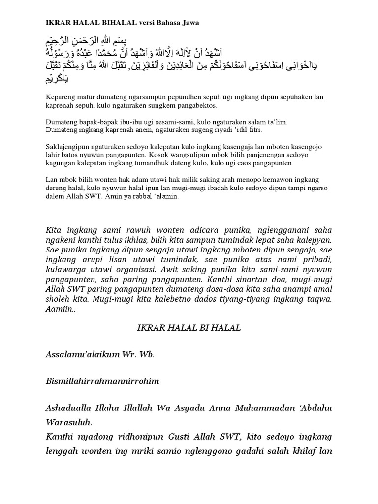 Ikrar Halal Bihalal Versi Bahasa Jawa | PDF Ikrar Halal Bihalal Versi Bahasa Jawa | PDF
