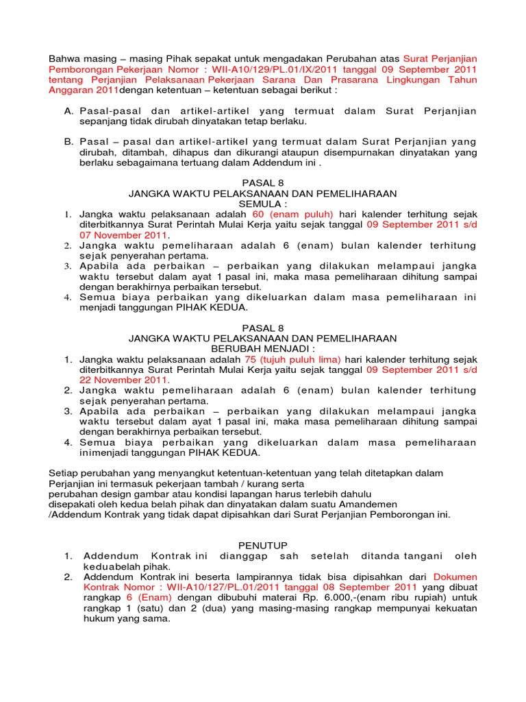 Contoh Addendum Kontrak | PDF