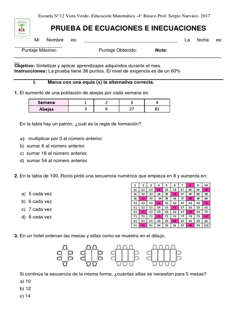 Prueba de Patrones y Algebra Agosto - Adaptada | PDF | Kilogramo ...