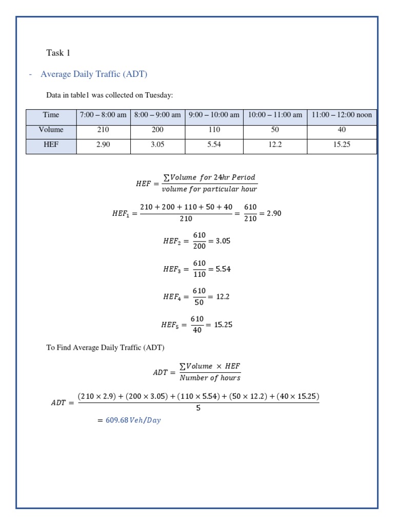 Task 1: - Average Daily Traffic (ADT) | PDF | Lane | Traffic