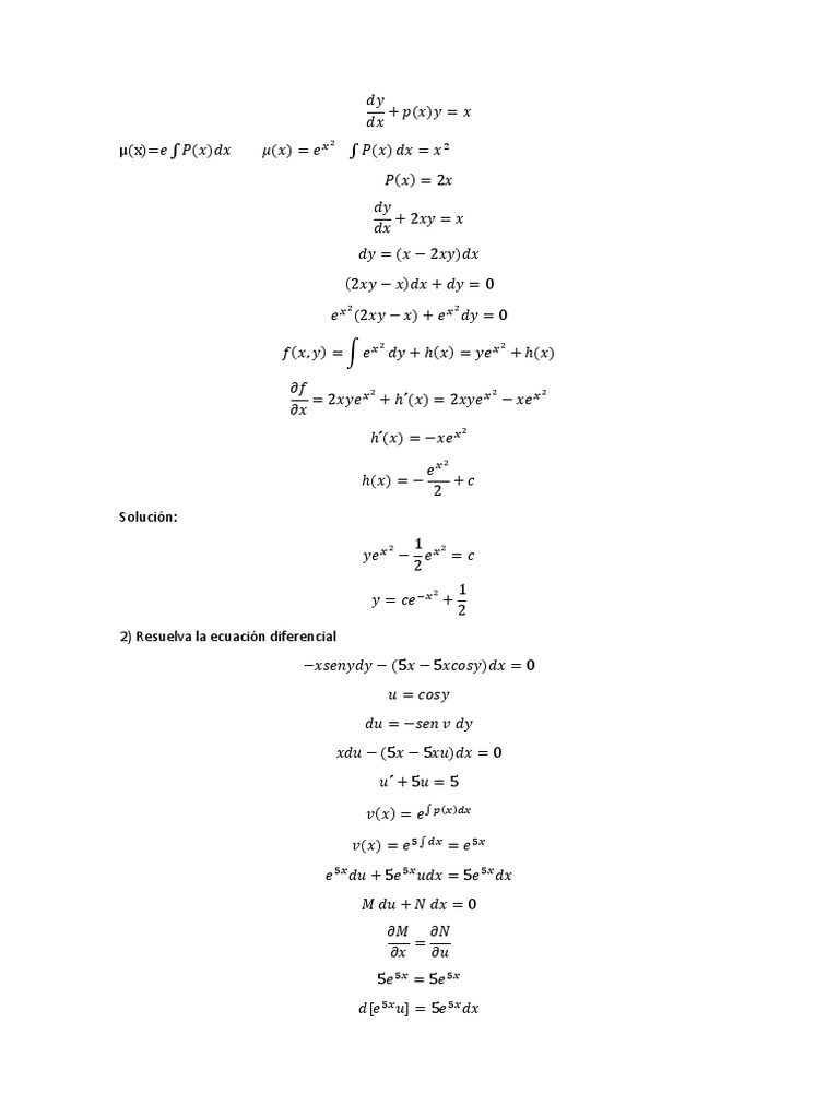 Ejercicios Matematicas | PDF | Ecuación diferencial parcial | Ecuaciones diferenciales