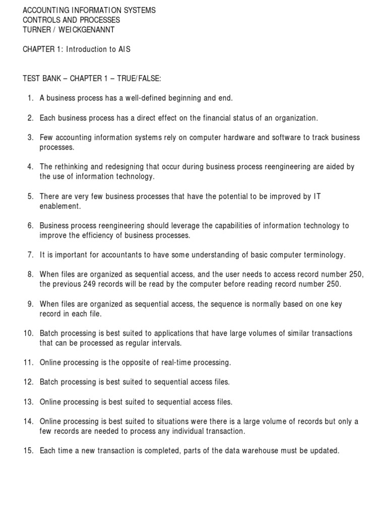Test Bank With Answers of Accounting Information System by Turner ...
