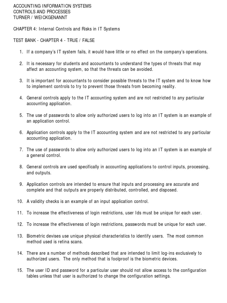 Test Bank With Answers of Accounting Information System by Turner ...