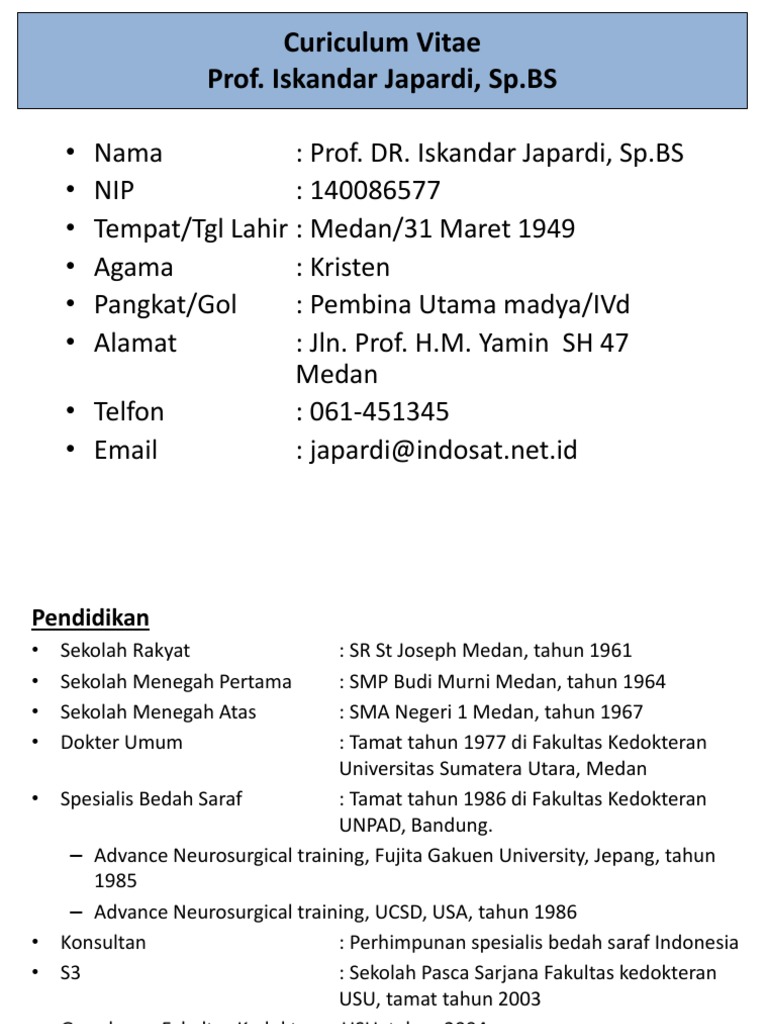 CV Prof. Iskandar Japardi | PDF | Pengembangan Diri | Sains & Matematika