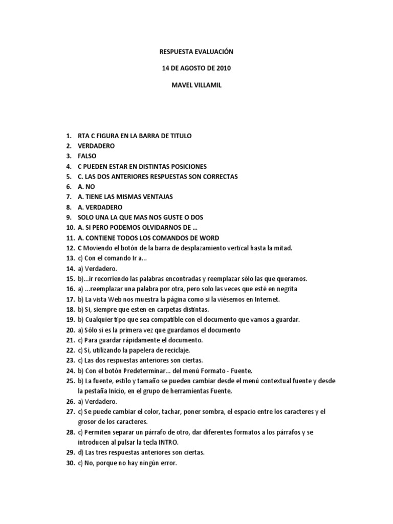 Respuesta Evaluación | PDF
