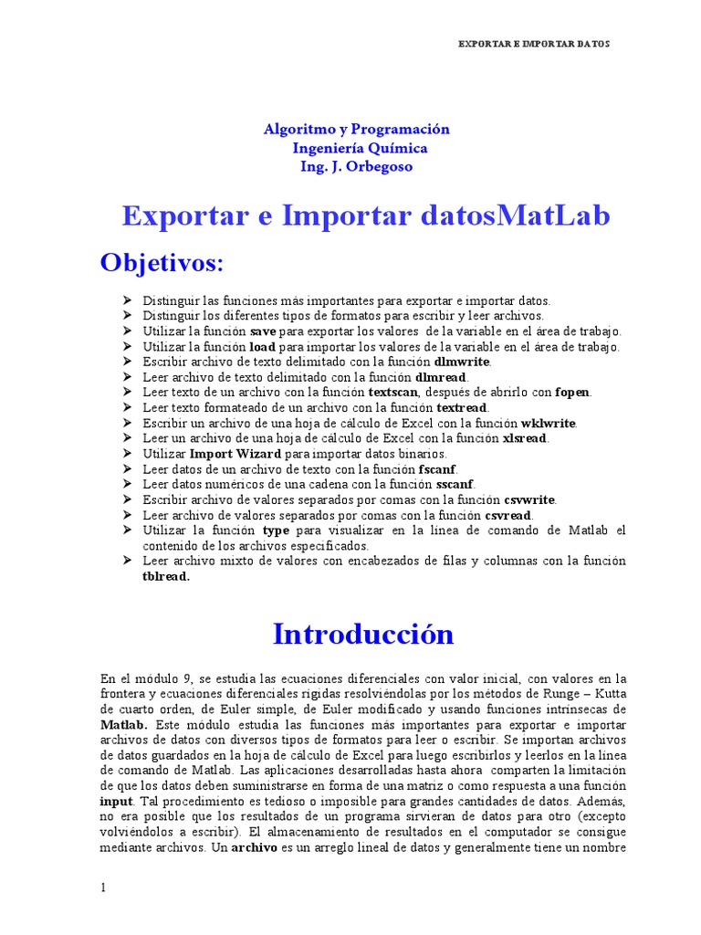 Como Importar y Exportar Datos Con MatLab | PDF | Archivo de ...