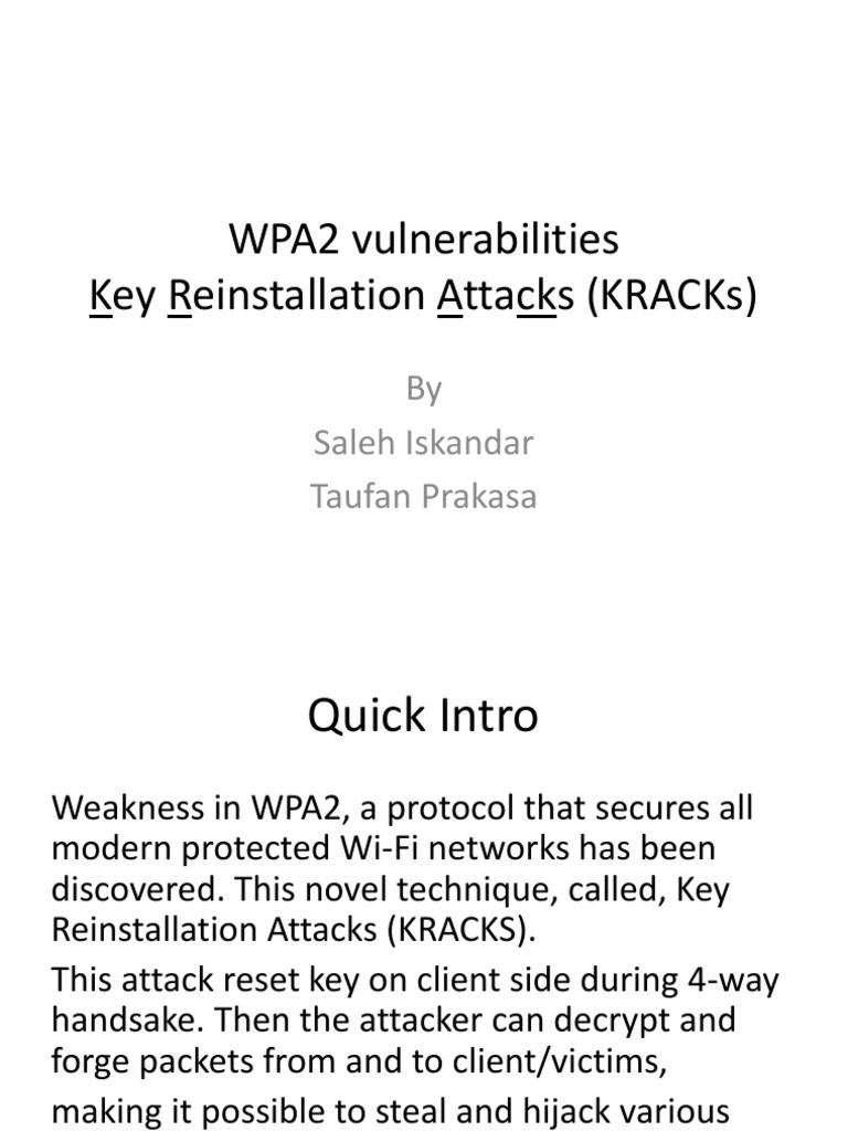 Wpa2 Vulnerabilities Key Reinstallation Attacks (Kracks) : by Saleh ...