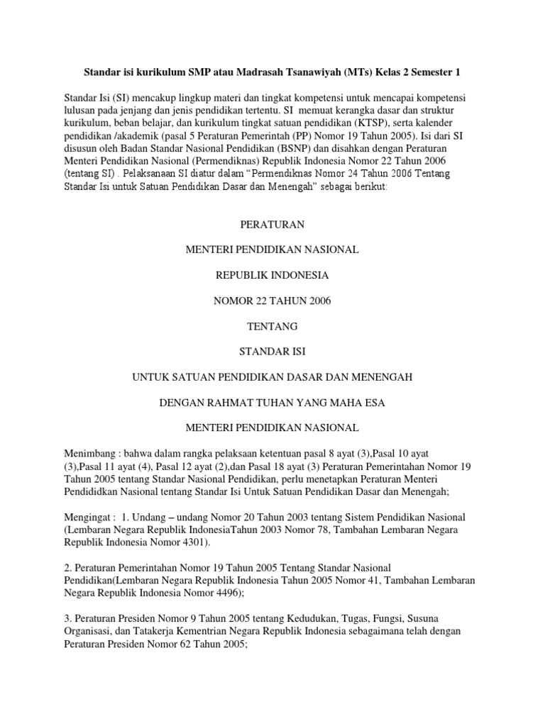 Contoh Standar Isi Kurikulum SMP | PDF | Karier & Perkembangan | Bisnis