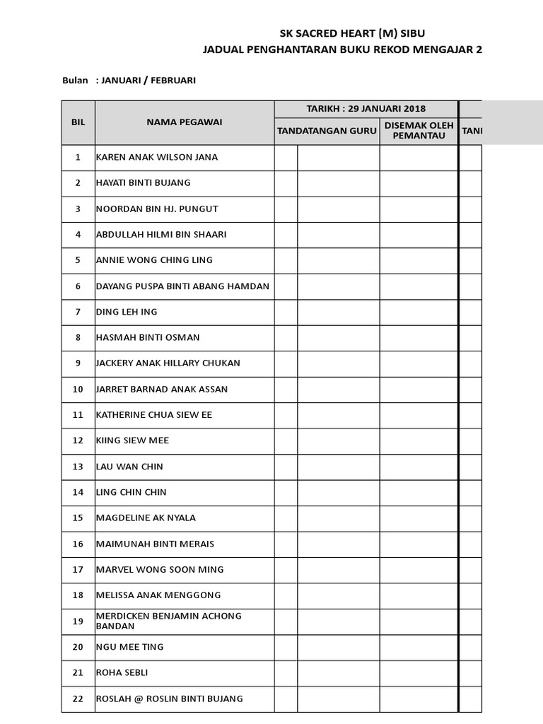 Jadual Penghantaran Buku Rekod Mengajar 2018 | PDF